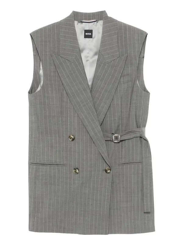 BOSS Pinstripe Virgin Wool Waistcoat - Grey