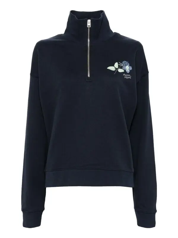Maison Kitsuné Strawberry Leaf Half Zip Sweatshirt - Blue