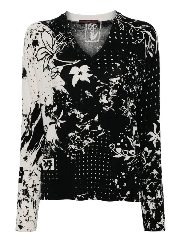 High Lucky Dip Floral Print Jumper - Black