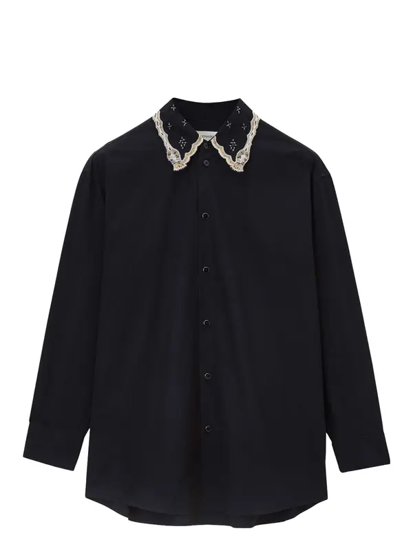LEMAIRE Embroidered Collar Shirt - Black