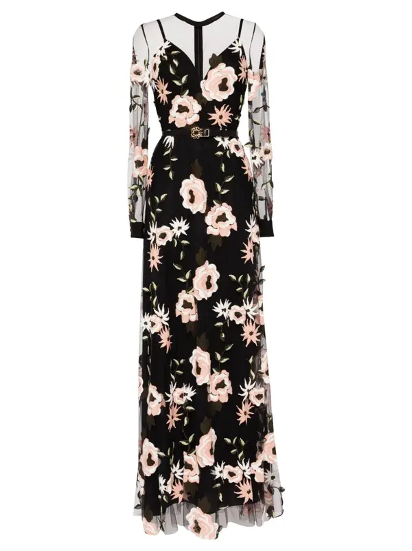Elie Saab Floral-embroidered Tulle Dress - Black