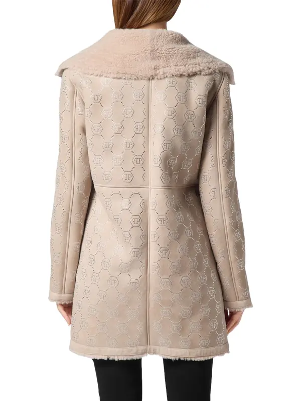 Philipp Plein Monogram-pattern Shearling Coat - Neutrals