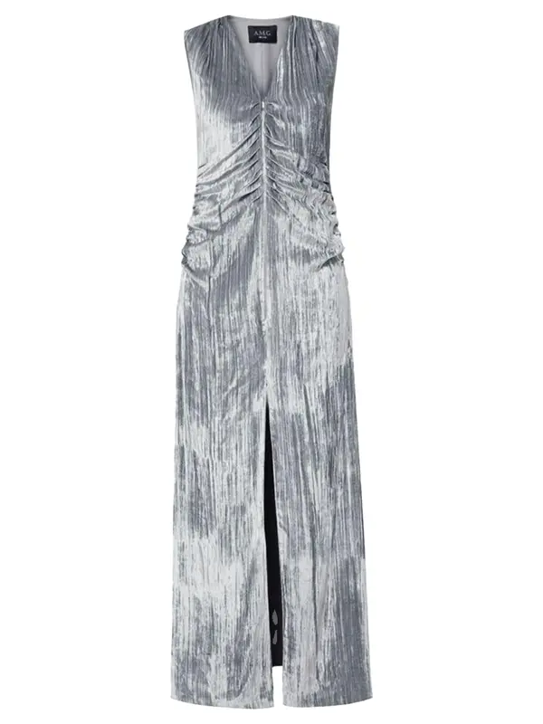 A.M.G. Zip-up Velvet Maxi Dress - Grey