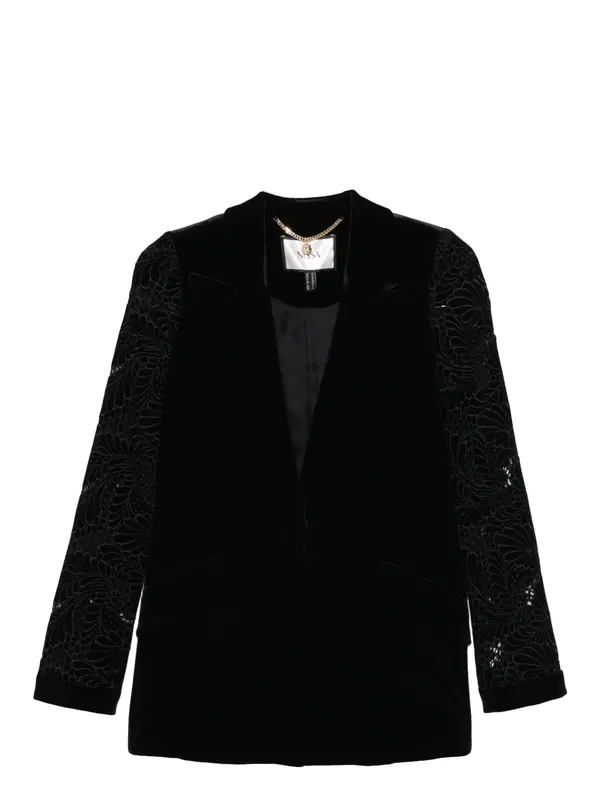 NISSA Floral Embroidered Velvet Blazer - Black