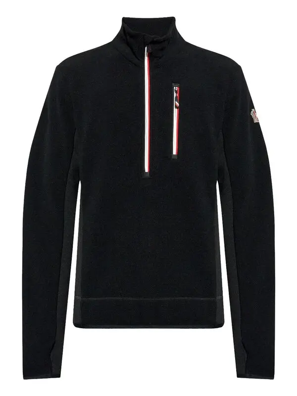 Moncler Embroidered Logo High Neck Sweater - Black