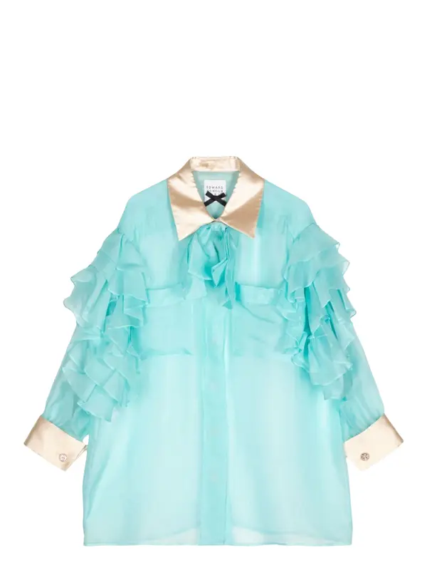 EDWARD ACHOUR PARIS Ruffled Silk Shirt - Blue
