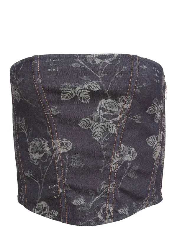 Fleur Du Mal Floral-jacquard Corset Top - Blue