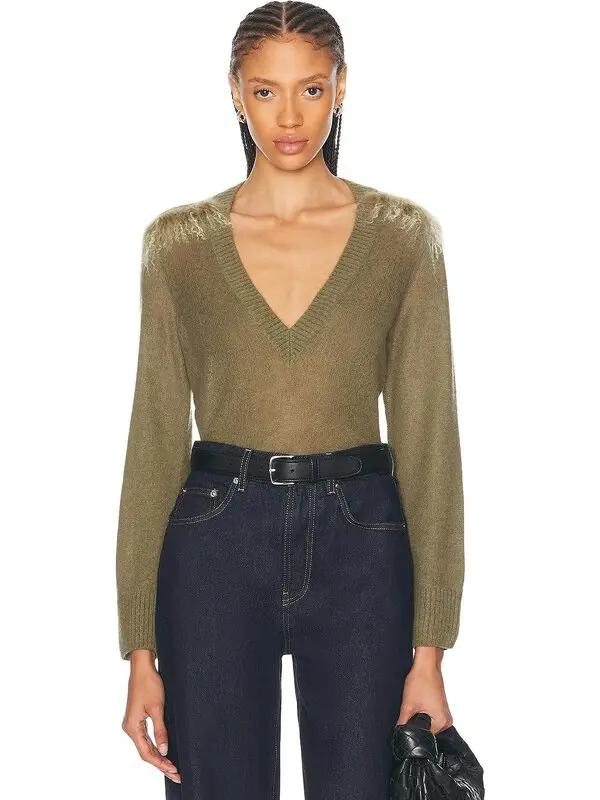 Burberry V-neck Sweater With Shearling Detail - Acre