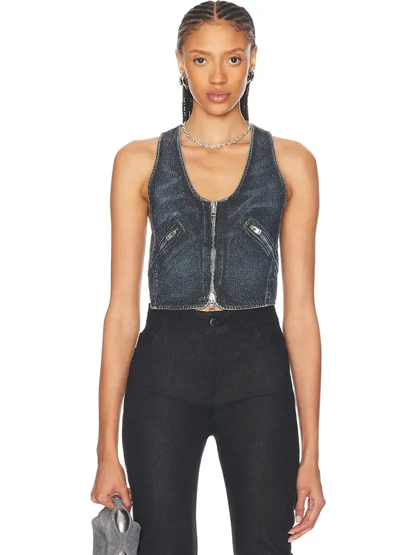 Alexander Wang Hotfix Crystal Moto Vest - Black Crackle Indigo