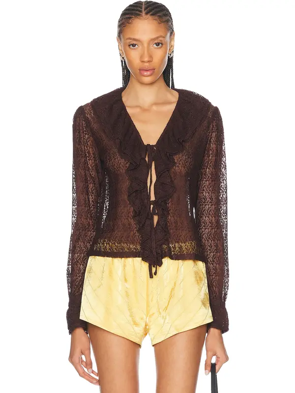 BODE Lace Flounce Blouse - Brown Black