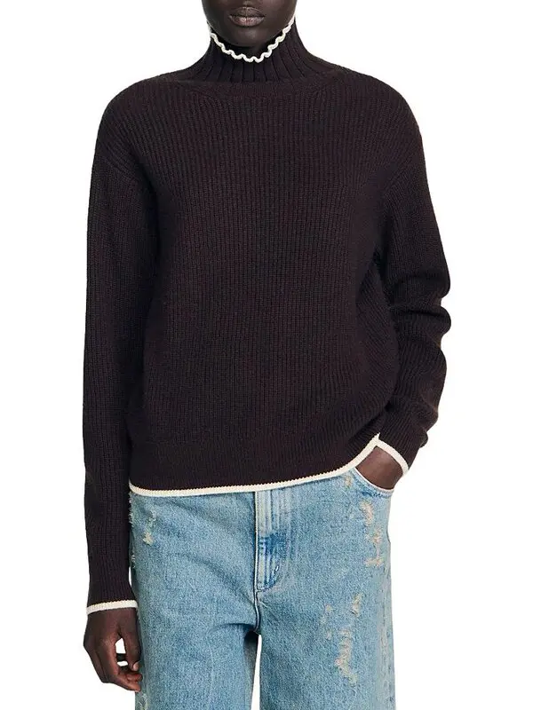 Sandro Julian Turtleneck Sweater - Black Brown