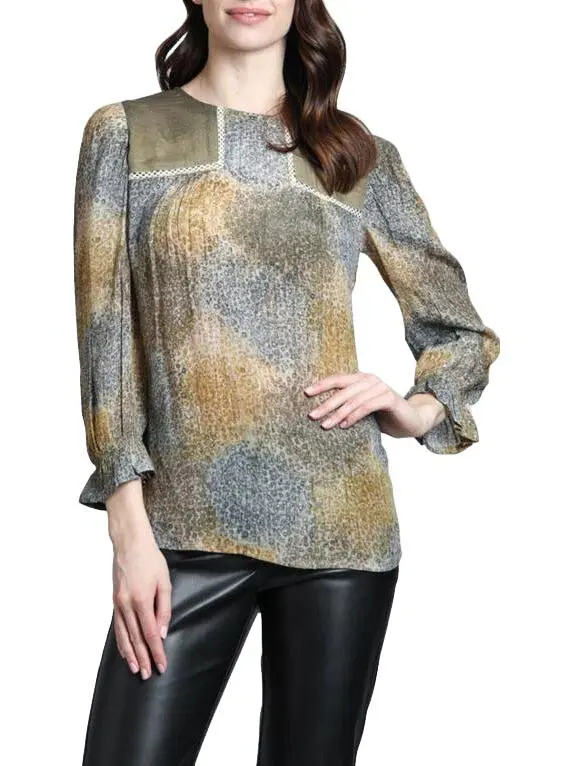 APNY Mixed Media Peasant Top - Beige Multi