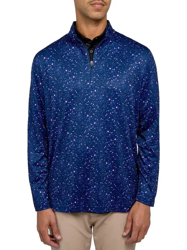 CON.STRUCT Regular Fit Paint Splatter Print Recycled Performance Quarter Zip - Navy/pink
