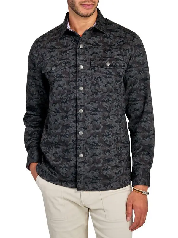 BROOKLYN BRIGADE Camo Print Cotton Stretch Shirt Jacket - Charcoal