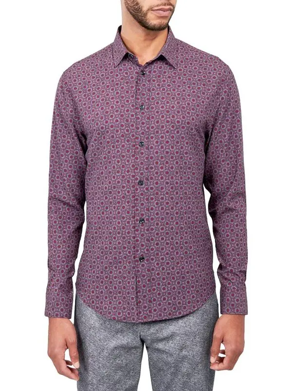 BROOKLYN BRIGADE Slim-fit Medallion Performance Long Sleeve Shirt - Plum