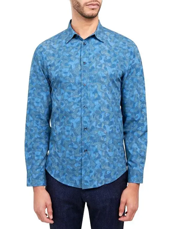 BROOKLYN BRIGADE Slim Fit Abstract Print Performance Long Sleeve Shirt - Blue