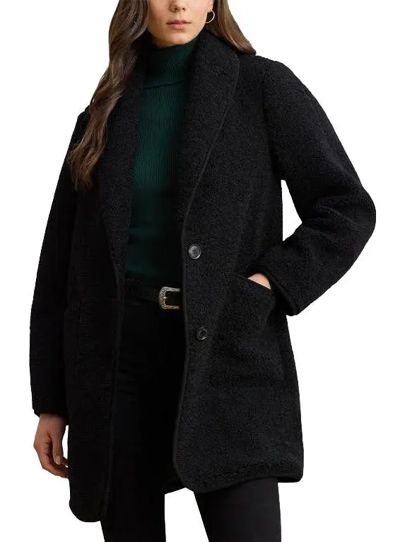 Ralph Lauren Shawl Collar Faux Shearling Coat - Black