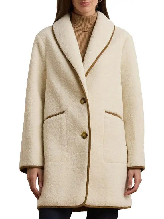 Ralph Lauren Shawl Collar Faux Shearling Coat - Cream