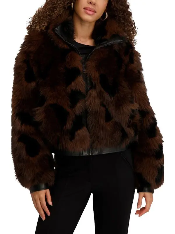 Karl Lagerfeld Paris Shag Faux Fur Bomber Jacket - Brown Multi