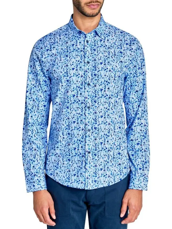 BROOKLYN BRIGADE Slim Fit Mini Floral Recycled 4-way Stretch Performance Long Sleeve Shirt - Light Blue