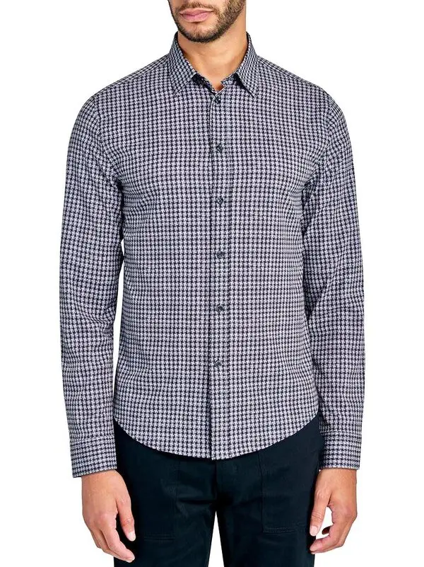 BROOKLYN BRIGADE Slim Fit Micro Check Recycled 4-way Stretch Performance Long Sleeve Shirt - Grey