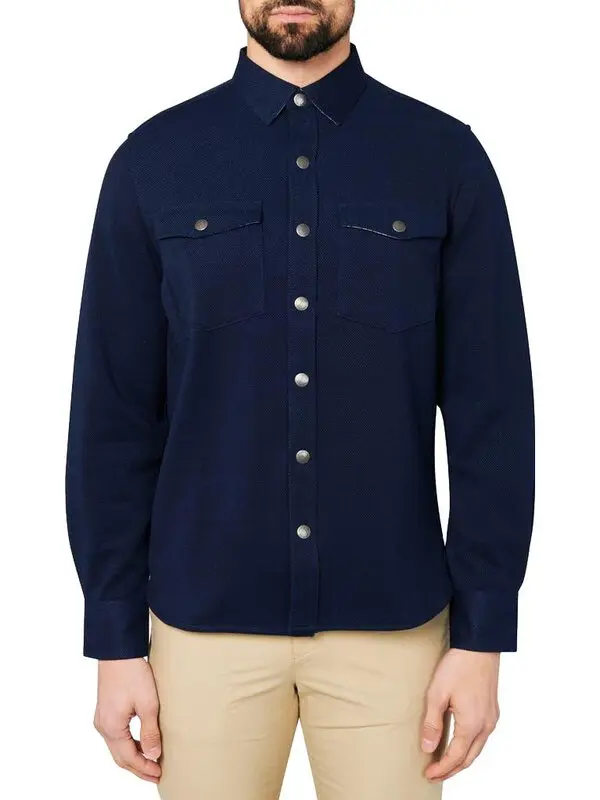 BROOKLYN BRIGADE Solid Waffle Knit Shirt Jacket - Navy