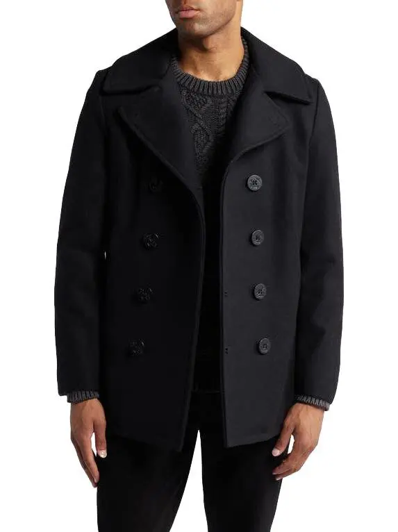 SCHOTT Wool-blend Pea Coat - Navy