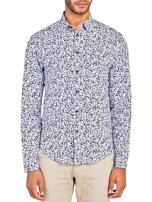 BROOKLYN BRIGADE Mini Floral Recycled 4-way Stretch Performance Long Sleeve Shirt - White