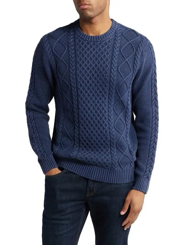 SCHOTT Stonewash Cable Stitch Sweater - Navy