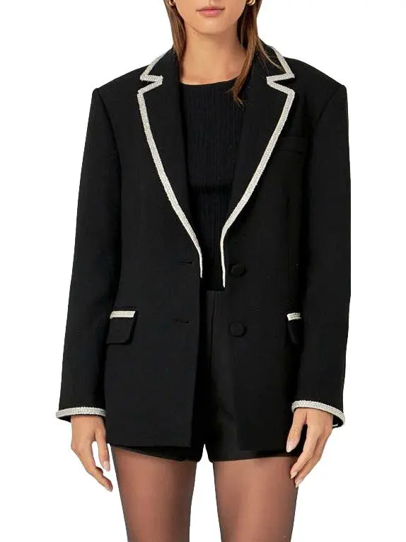 English Factory Rhinestone Trimmed Jacket - Black