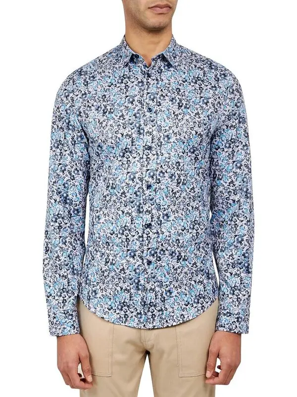 BROOKLYN BRIGADE Slim Fit Floral Long Sleeve Shirt - Lt Blue Grey