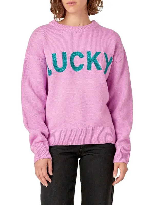 English Factory Glitter Lettering Sweater - Pink