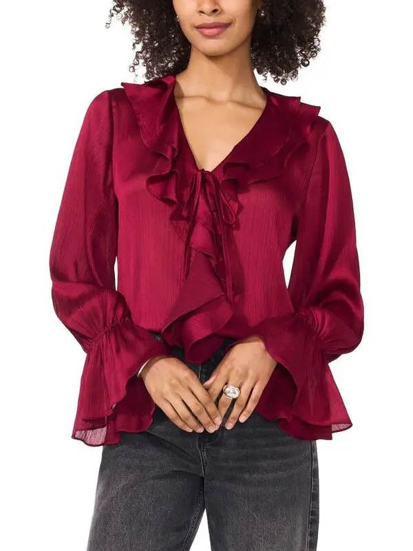 Vince Camuto Ruffle Detail Top - Deep Sangria