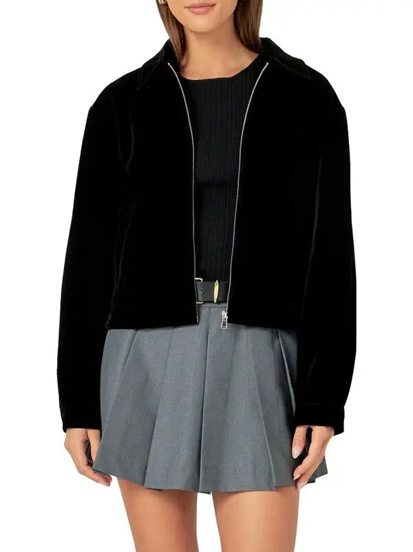 English Factory Velvet Bomber Jacket - Black