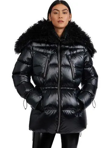 Pajar Electra Mid Puffer With Detachable Shearling Lined Split Hood - Black