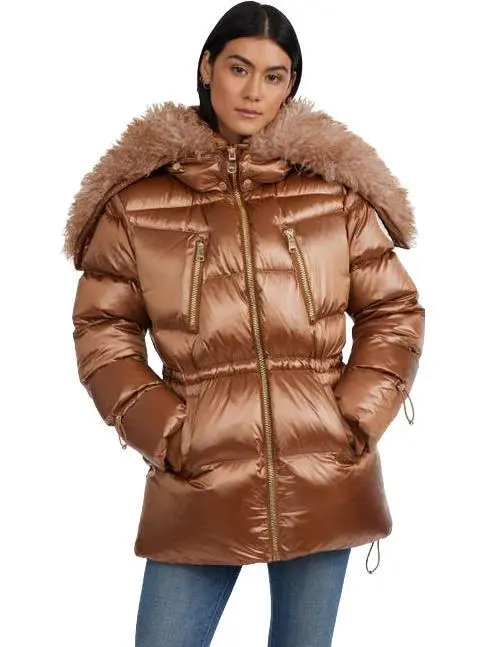 Pajar Electra Mid Puffer With Detachable Shearling Lined Split Hood - Copper