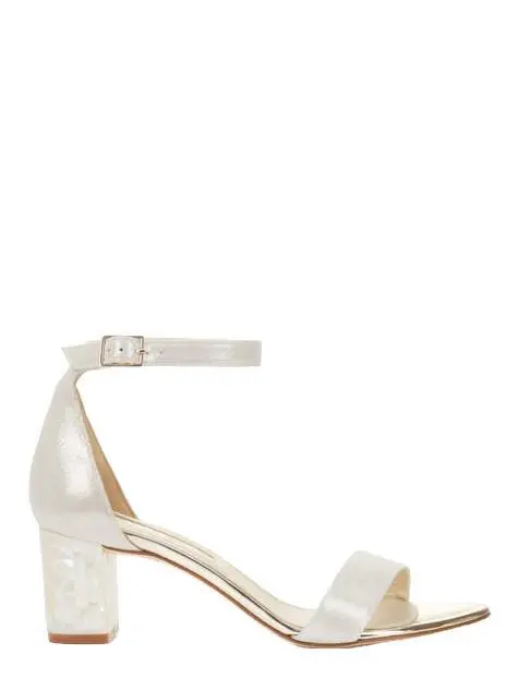 FREYA ROSE Martene Midi Ankle Strap Pearl Heel Sandal - Champagne