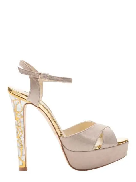 FREYA ROSE Rose In Bloom Ankle Strap Pearl Heel Sandal - Taupe