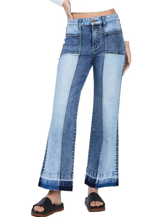 HINT OF BLU Pieced Straight Leg Jeans - Futuristic Blue