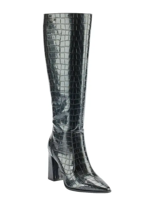Dkny Shamira Croc Embossed Knee High Boots - Grey - Grey