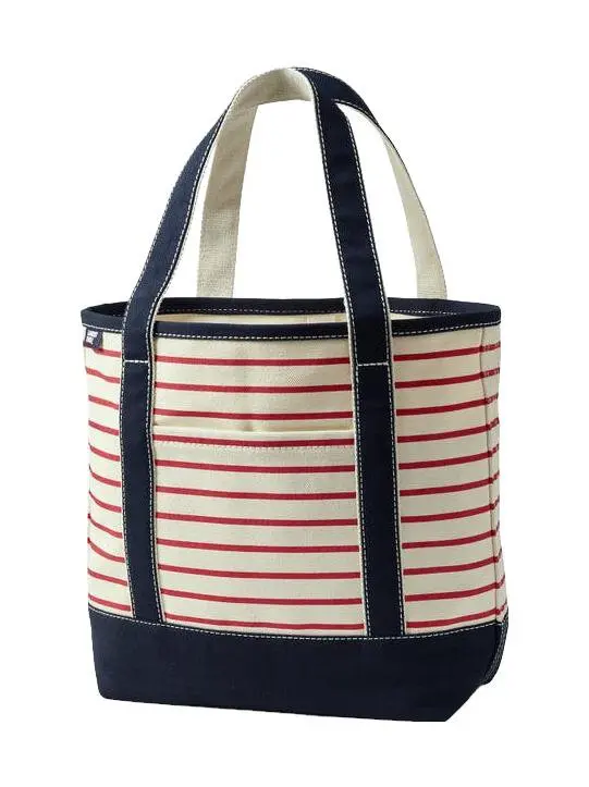 LANDS' END Canvas Tote Bag - Compass Red/natural Stripe