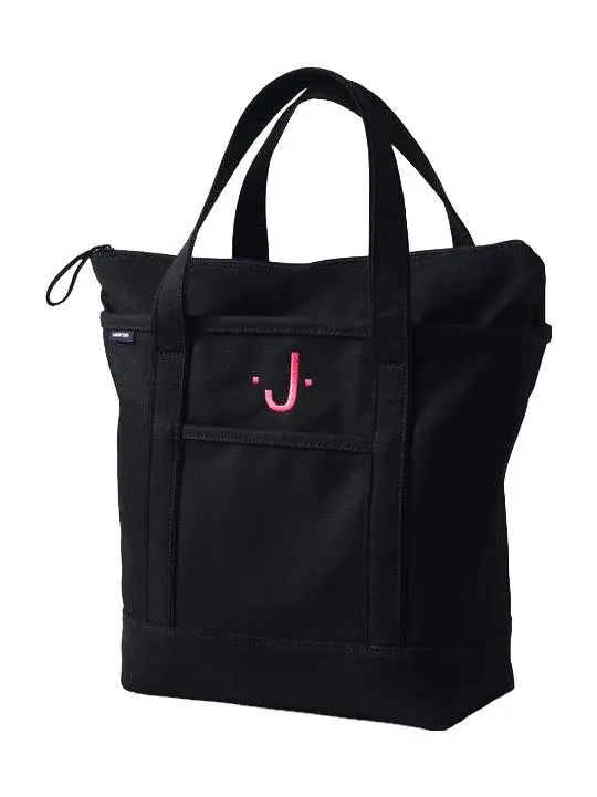LANDS' END Zip Top Canvas Tote Bag - Black/black