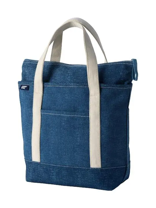 LANDS' END Zip Top Canvas Tote Bag - Denim Blue