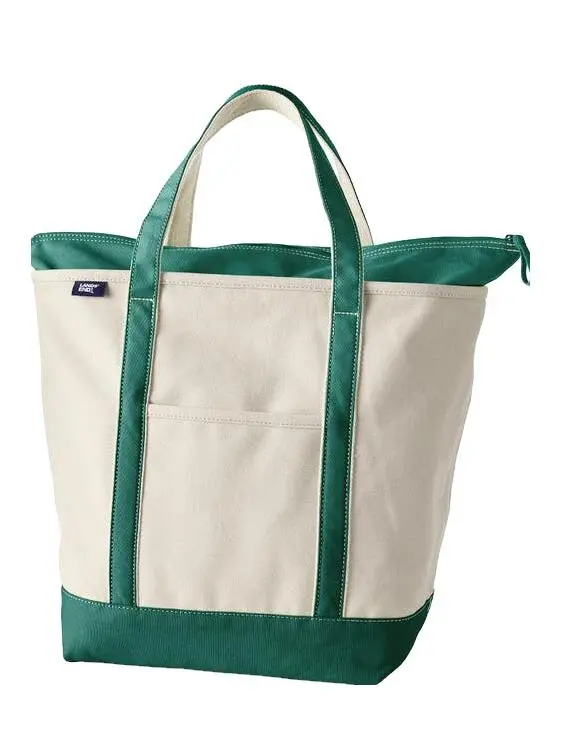 LANDS' END Canvas Zip Tote - Natural/bright Spruce