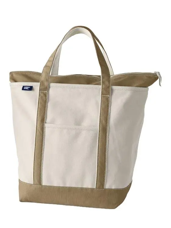 LANDS' END Zip Top Canvas Tote Bag - Natural/cafe Au Lait