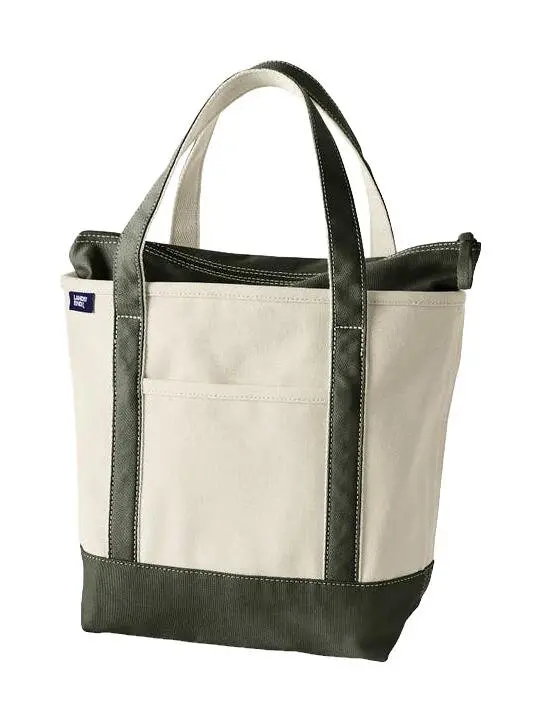 LANDS' END Canvas Zip Tote - Natural/dark Olive Green