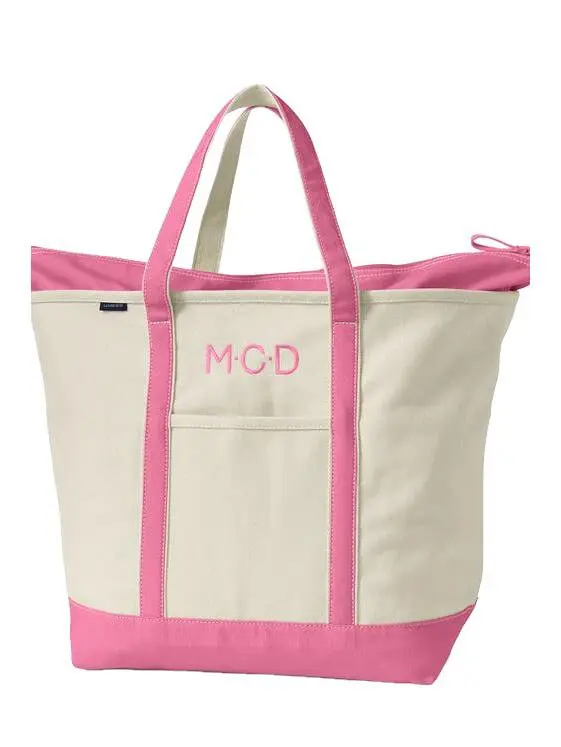 LANDS' END Canvas Zip Tote - Natural/fresh Pink