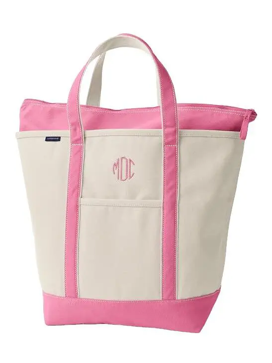 LANDS' END Zip Top Canvas Tote Bag - Natural/fresh Pink