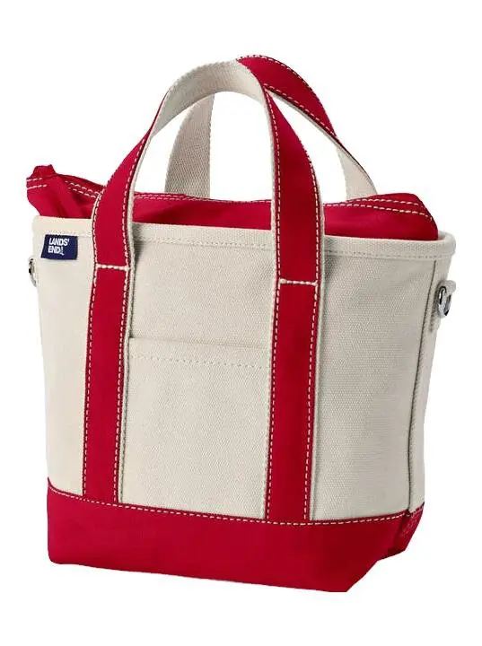 LANDS' END Canvas Zip Tote - Natural/heritage Red