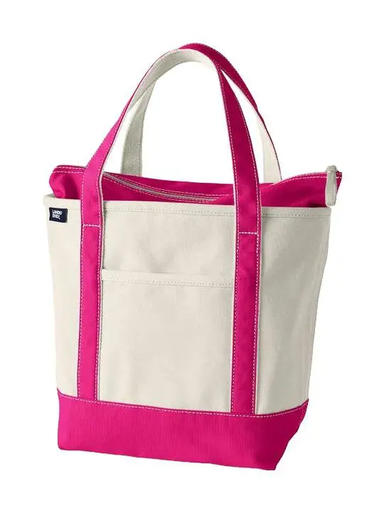 LANDS' END Canvas Zip Tote - Natural/hot Pink